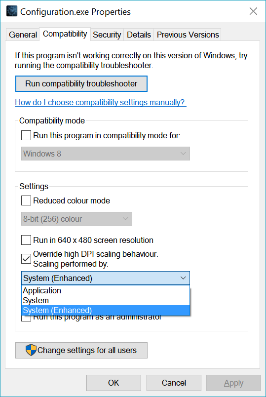 Configuration.exe and SetupTv.exe don't scale correctly with high DPI ...